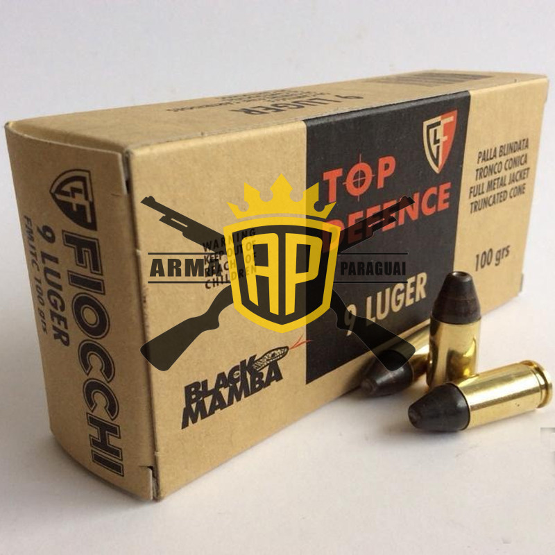 Munição Fiocchi 9mm FMJTC BLACK MAMBA 100gr – Cx 50 - Loja Armas
